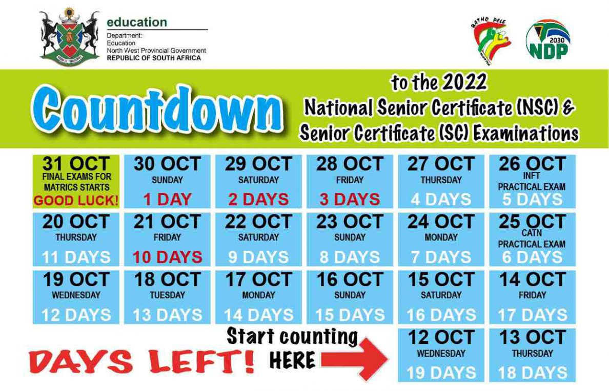 Count down to Matric 2022 – North West Department of Education